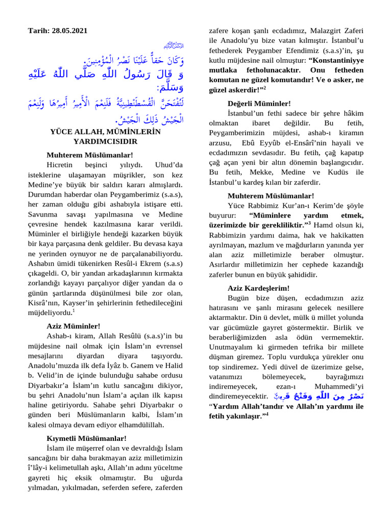 Yuce Allah Muminlerin Yardimcisidir | PDF