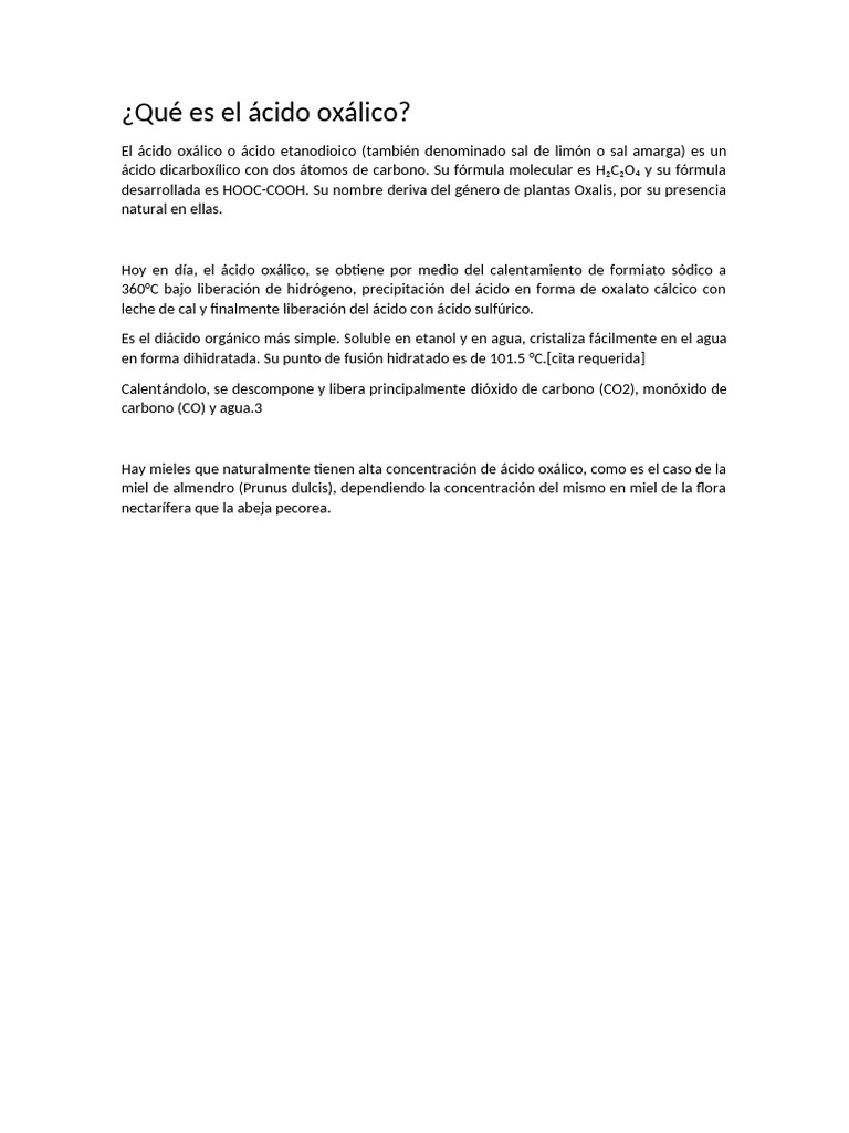Ácido Oxálico: Fórmula y Propiedades | PDF