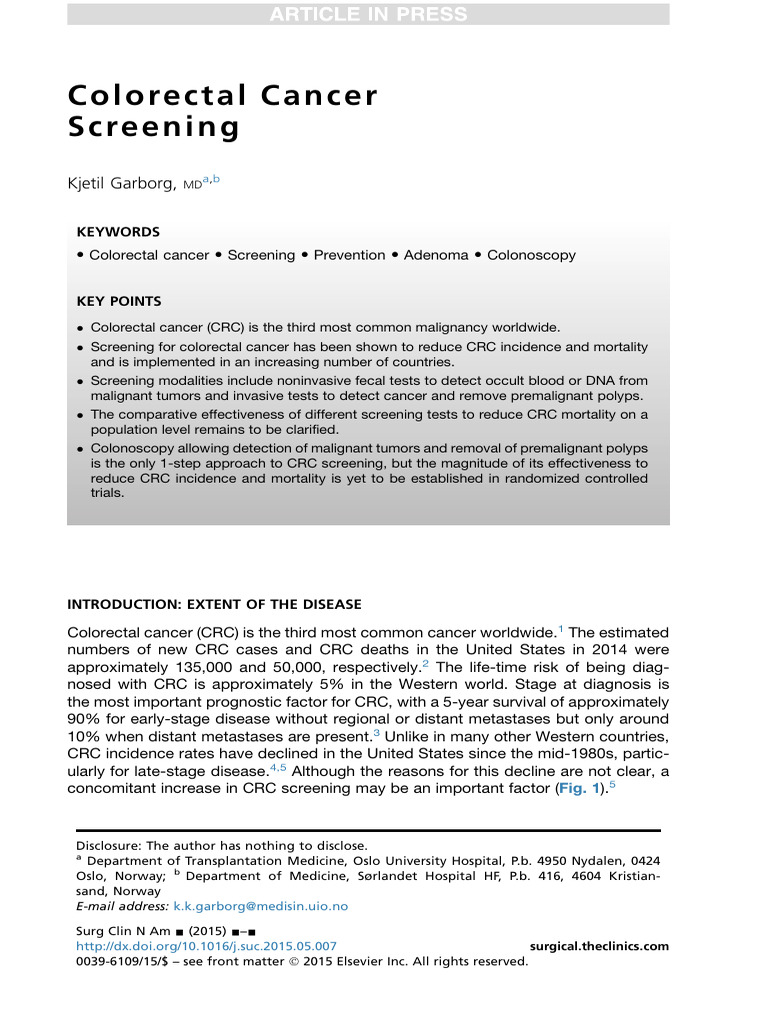 Colorectal cancer screening | PDF | Colonoscopy | Colorectal Cancer