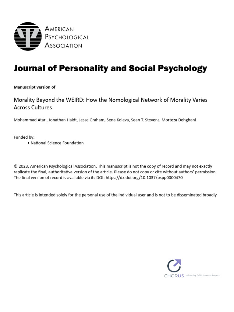 Atari Haidt Moral Foundation Quiz | PDF | Morality | Psychology