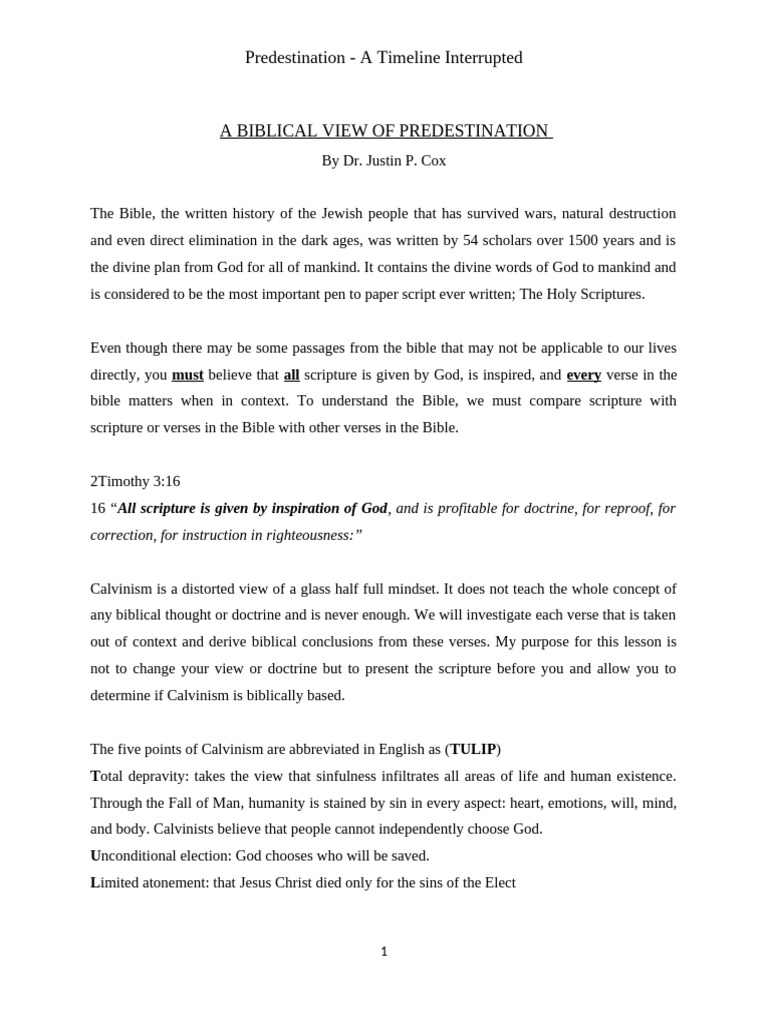 Biblical Predestination A Timeline Interrupted - DR Justin P Cox | PDF ...