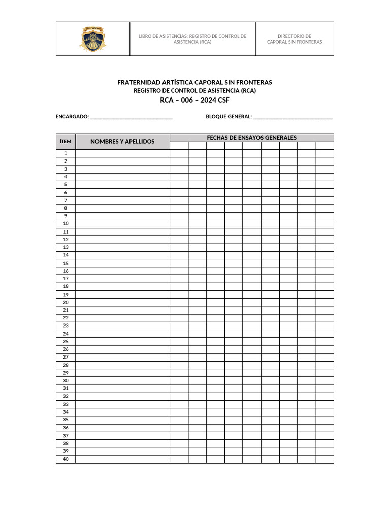 1. FORMATO DE REGISTRO DE CONTROL DE ASISTENCIA (RCA) (1) | PDF