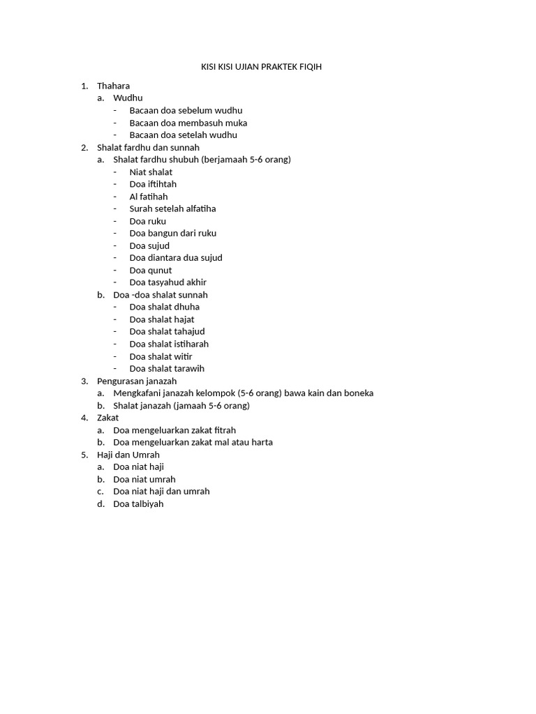 Kisi Kisi Ujian Praktek Fiqih 2024-2025 | PDF