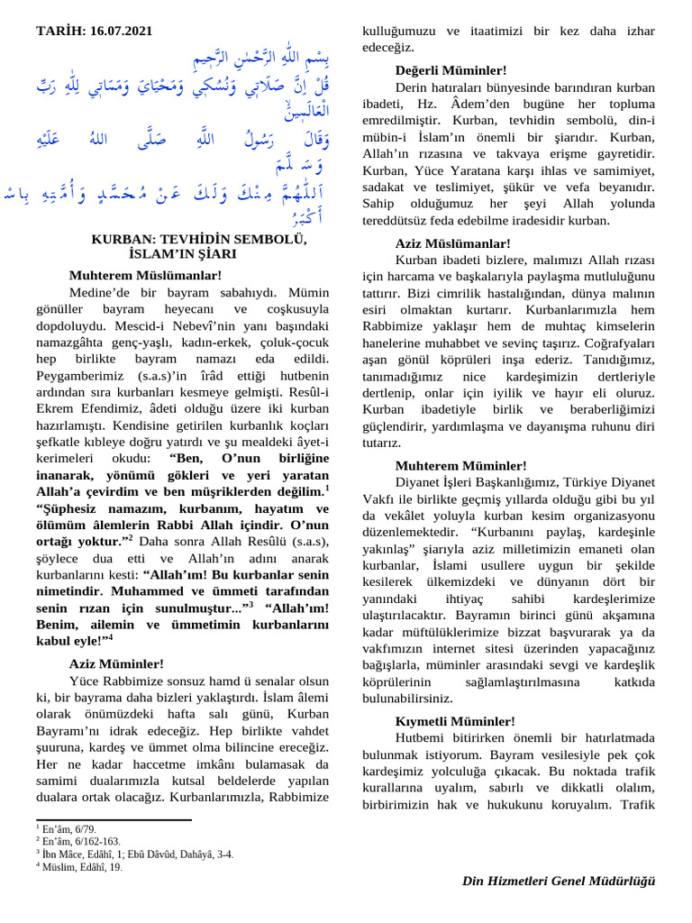 Kurban Tevhidin Sembol Slamn Iar | PDF