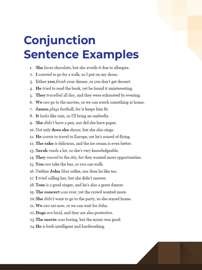 Conjunction Sentence Examples | PDF