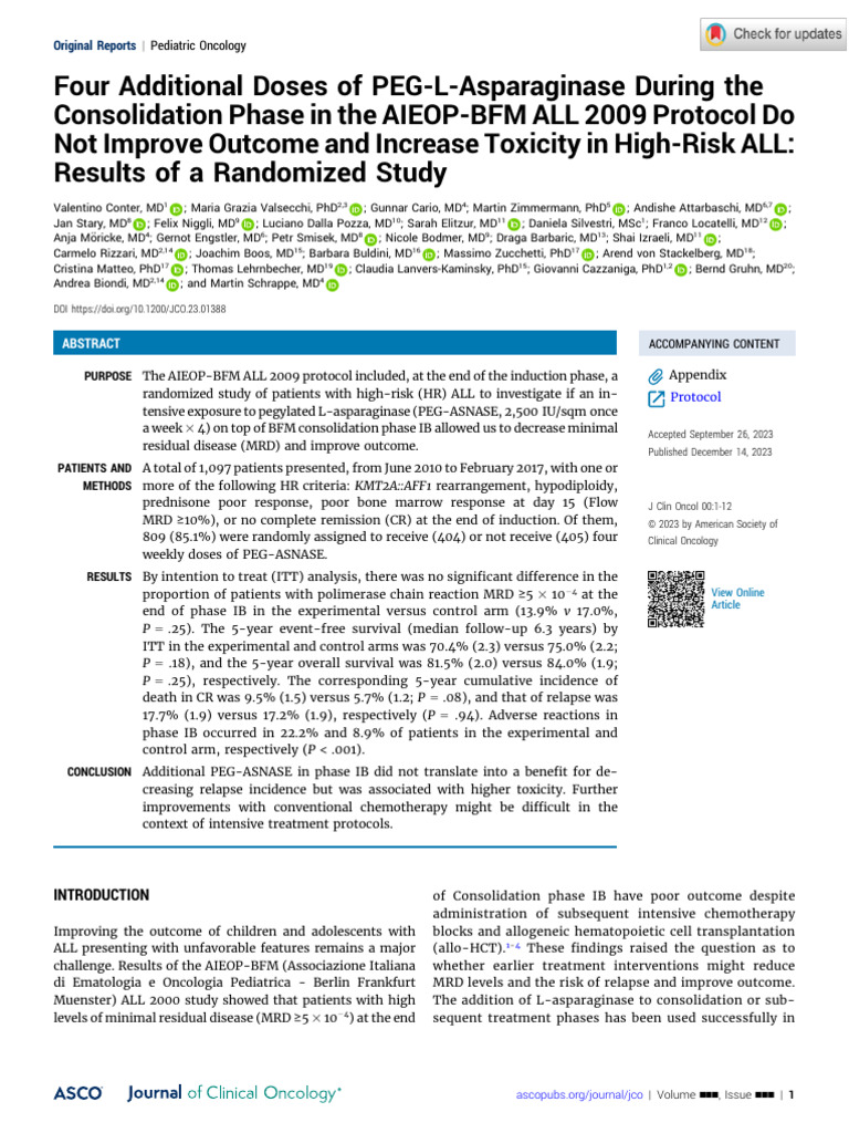 Four Additional Doses of PEG-L-Asparaginase During The Consolidation Phase in The AIEOP-BFM ...