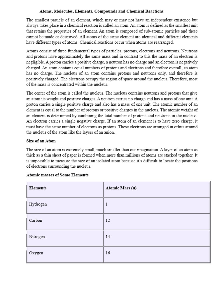 ATOMSLECTURE NOTES100Level | PDF | Chemical Reactions | Atoms