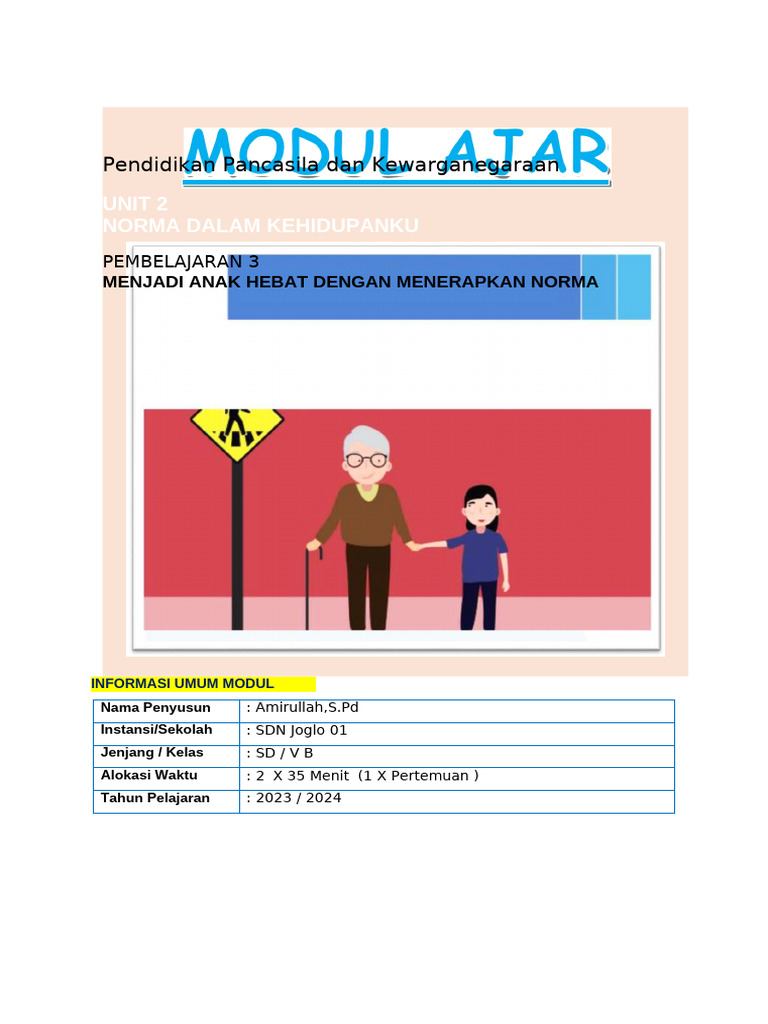 MODUL AJAR PPKN Kelas 5 Unit 2 PB 3 Menjadi Anak Hebat Dengan Menerapkan Norma - AMIRULLAH | PDF
