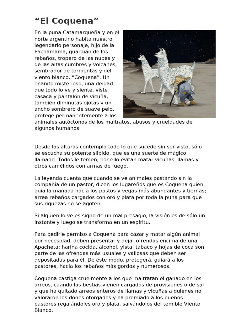 Leyenda del Coquena en Los Andes | PDF