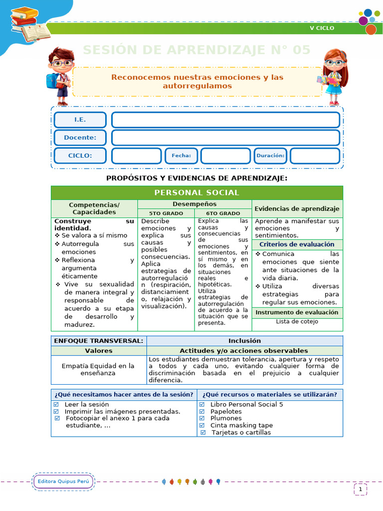 1.- Sesiones de aprendizaje - Semana 2 - UDA 1 - Editora Quipus Perú | PDF | Collage | Aprendizaje