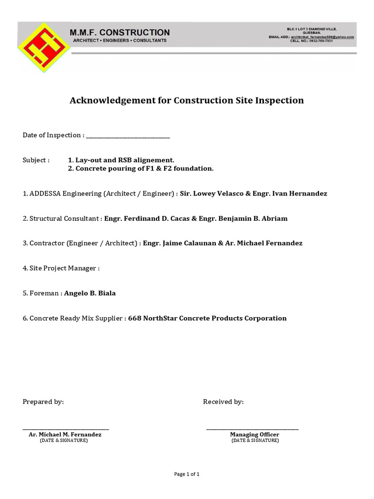 Construction Site Inspection Request | PDF