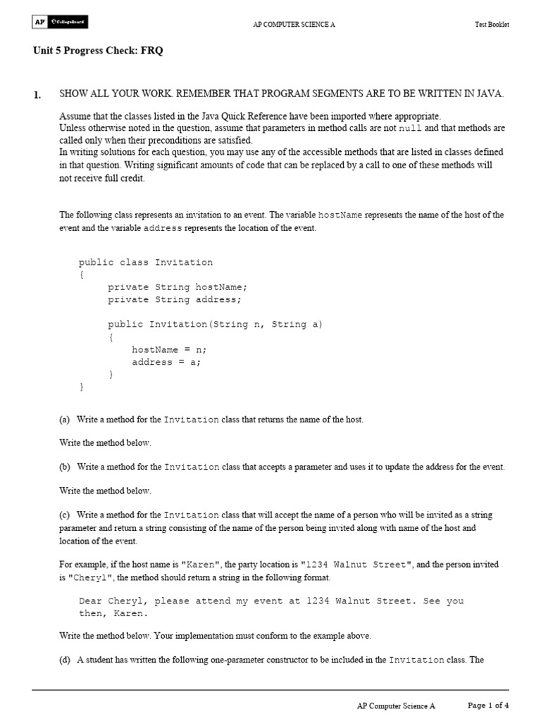 AP Computer Science A Unit 5 MCQ | PDF | Constructor (Object Oriented ...