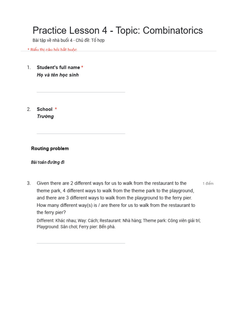 Practice Lesson 4 - Combinatorics - Google Biểu mẫu | PDF