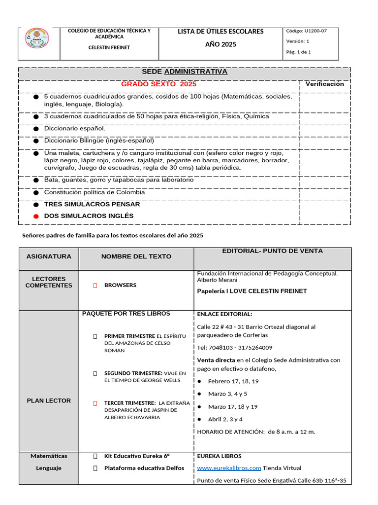 6° A 8° LISTA ULTIMA VERSION UTILES SEDE ADM 2025 | PDF