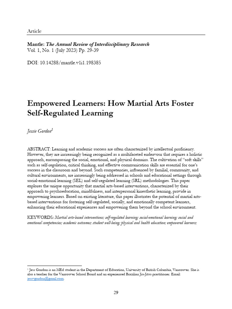 Empowered Learners How Martial Arts Foster Self-Regulated Learning ...