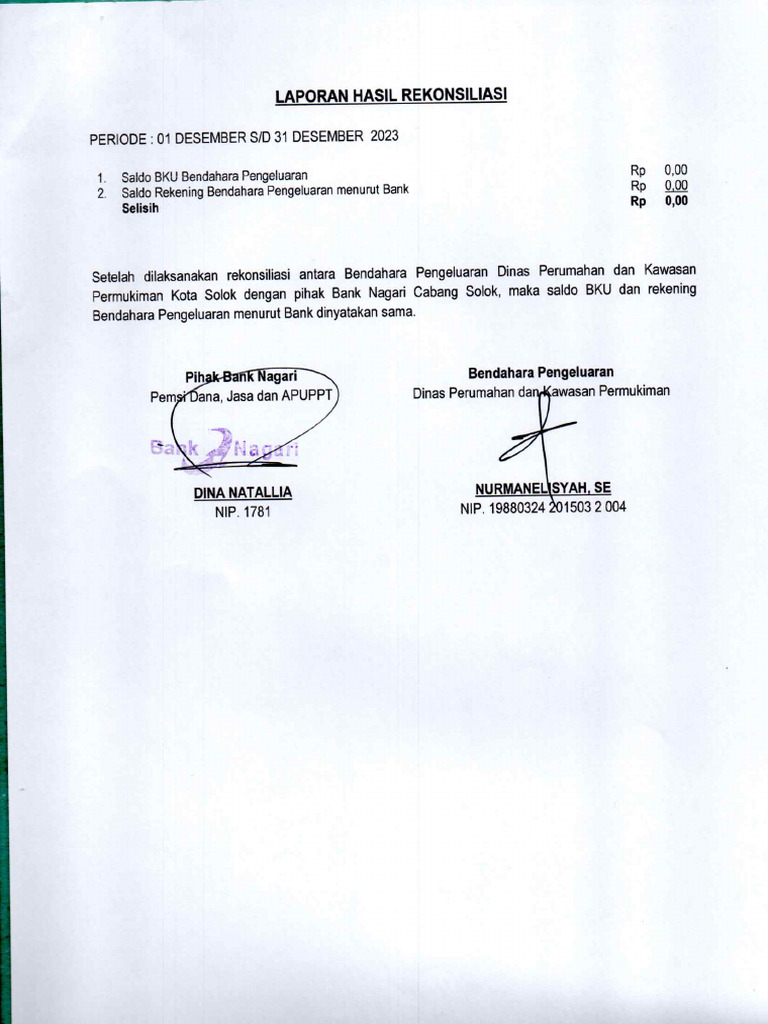 Rekon Bank Desember | PDF