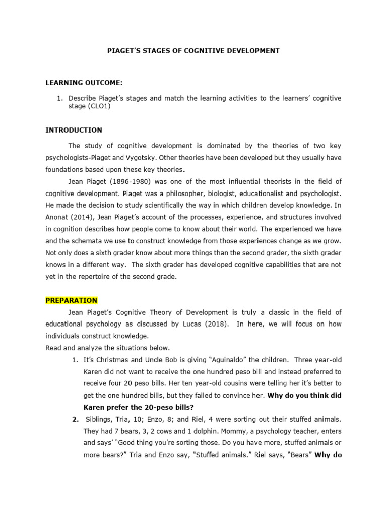 Lesson 6 Jean Piagets Stages of Cognitive Development | PDF | Reason ...