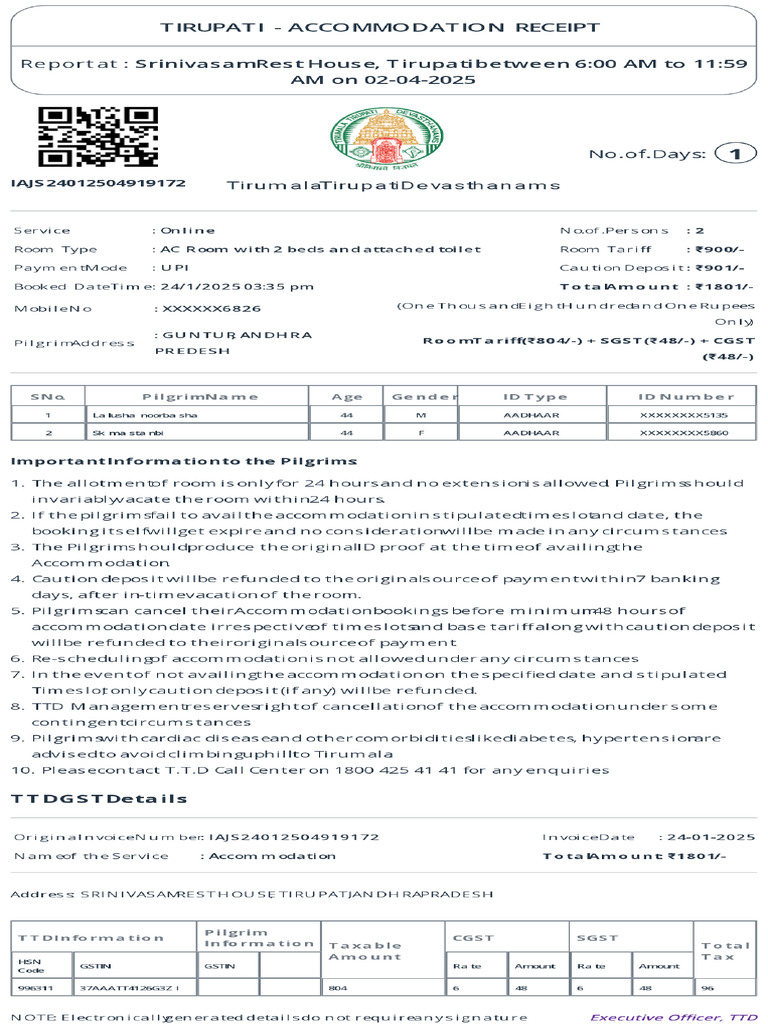 Accommodation Receipt | PDF