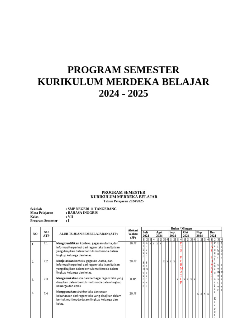 Program SMTR 1& 2 Merdeka 2024 - 2025-1 | PDF