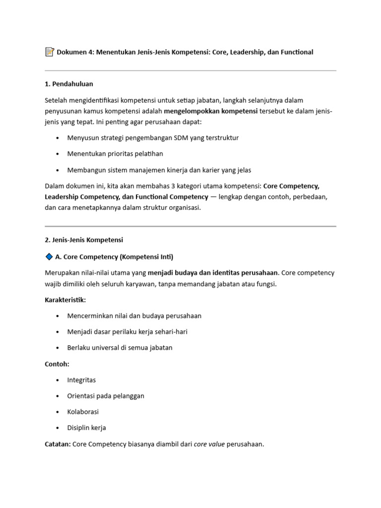 Menentukan Jenis-Jenis Kompetensi Core Leadership Dan Functional | PDF