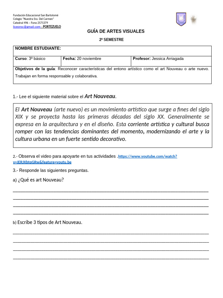 Guia Artes 3º Basico 20 de Nov. | PDF | Art Nouveau | Las artes