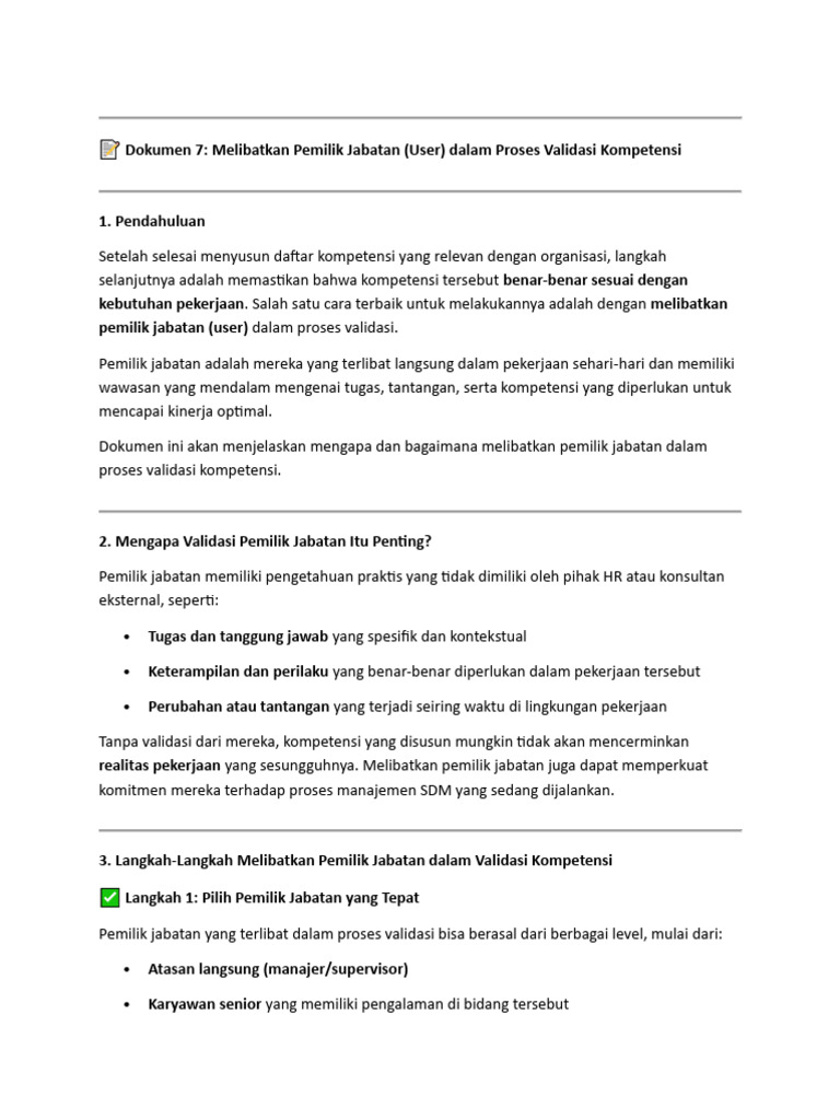 Melibatkan Pemilik Jabatan (User) Dalam Proses Validasi Kompetensi | PDF