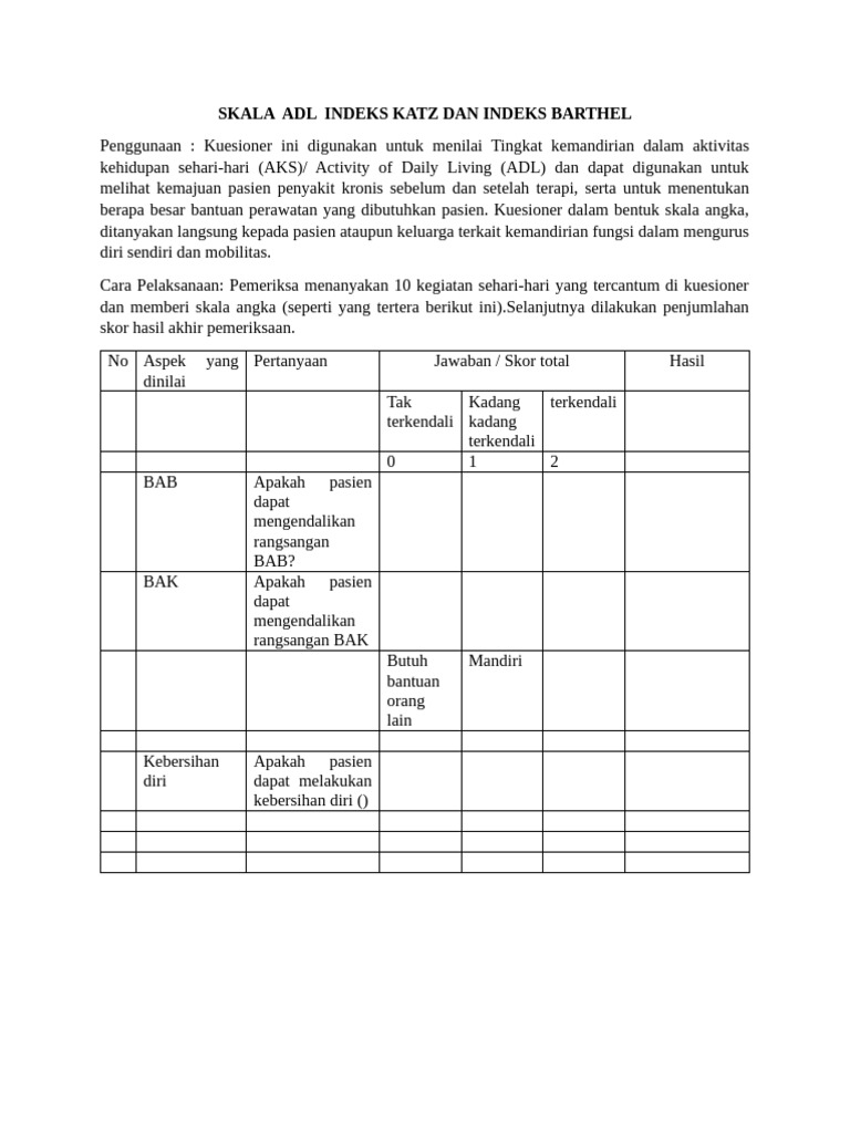 Penilaian Kemandirian ADL dan IADL | PDF