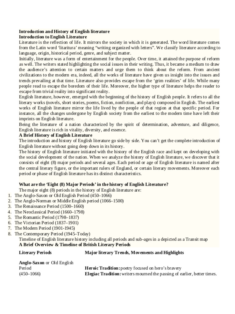 History of Eng Lit Elif Notes | PDF | Victorian Literature | Romanticism