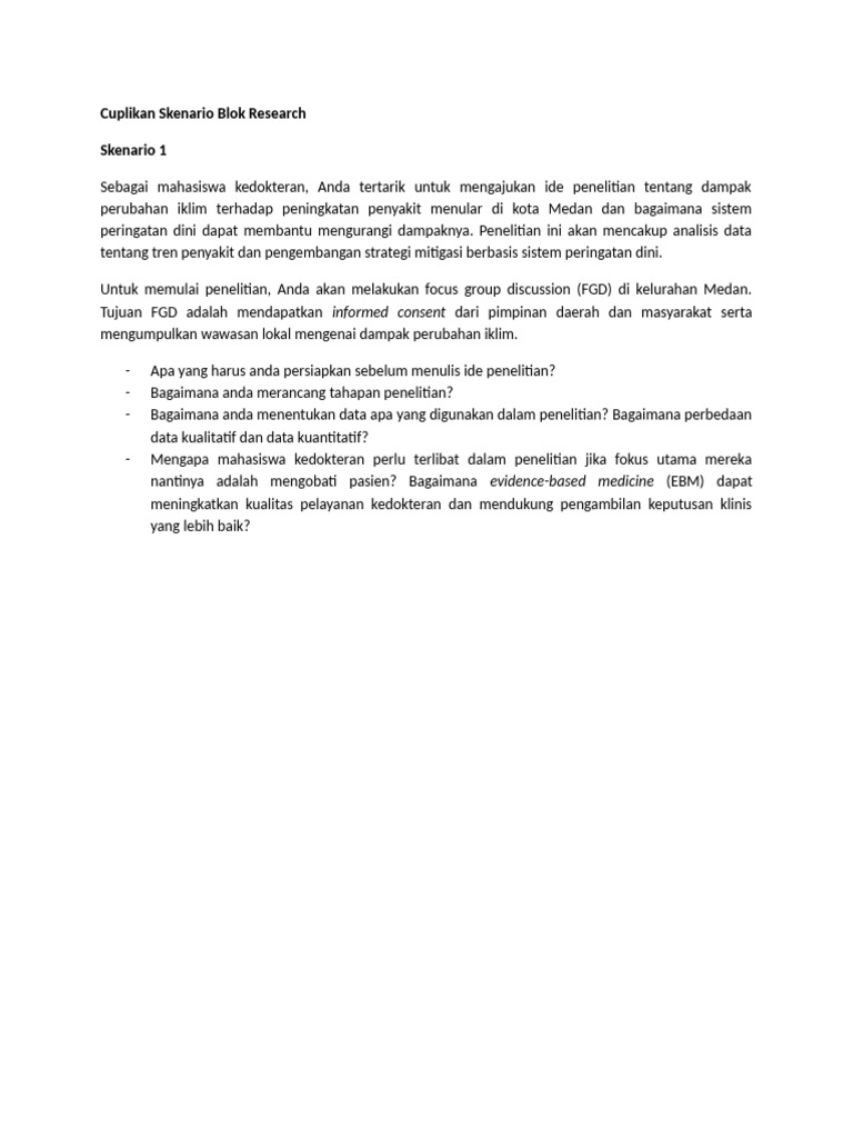 Cuplikan Skenario Blok Research | PDF