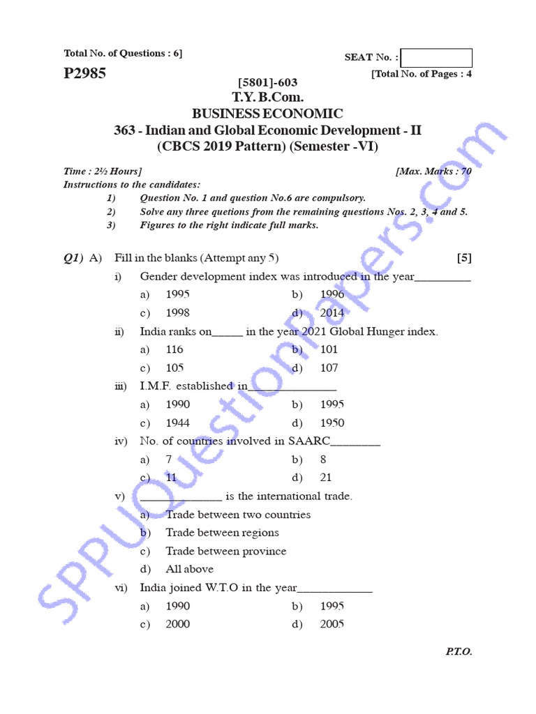 Commerce - Bcom - Semester 6 - 2022 - April - Indian and Global Economic Development II 2019 ...