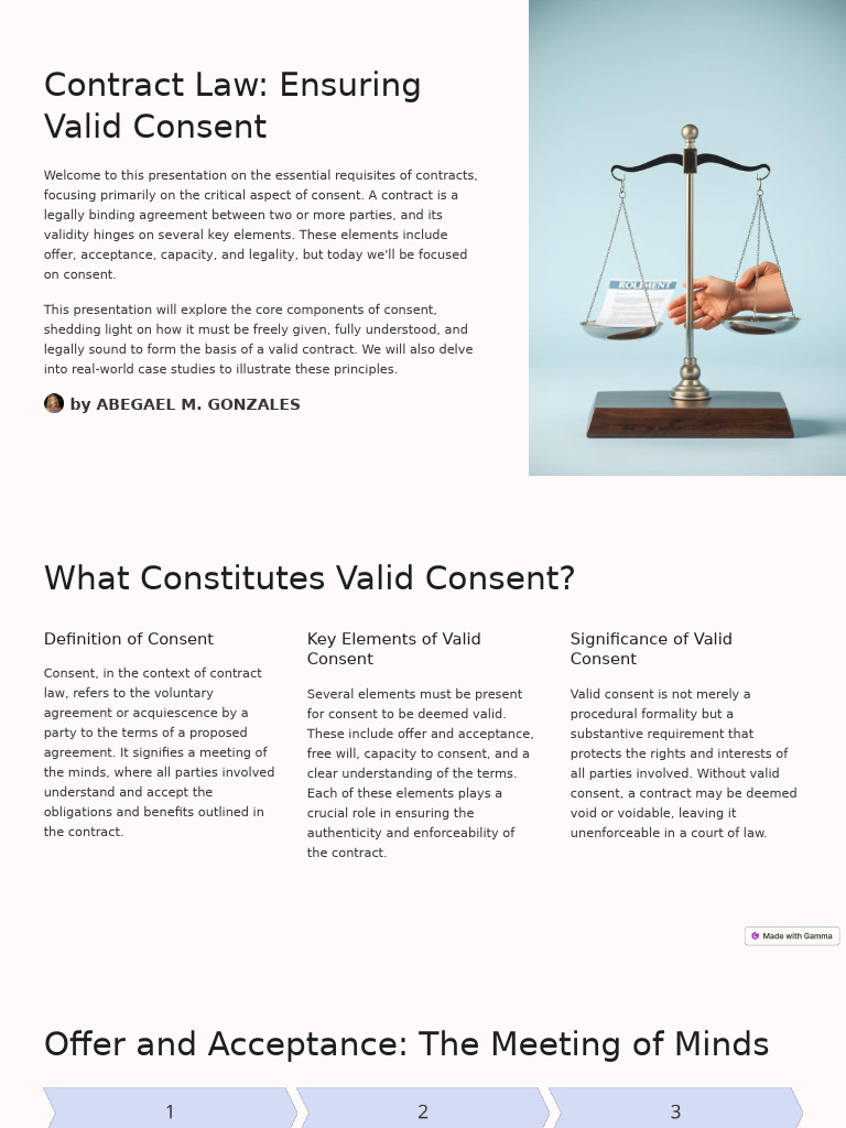 Valid Consent in Contract Law | PDF | Offer And Acceptance | Consent