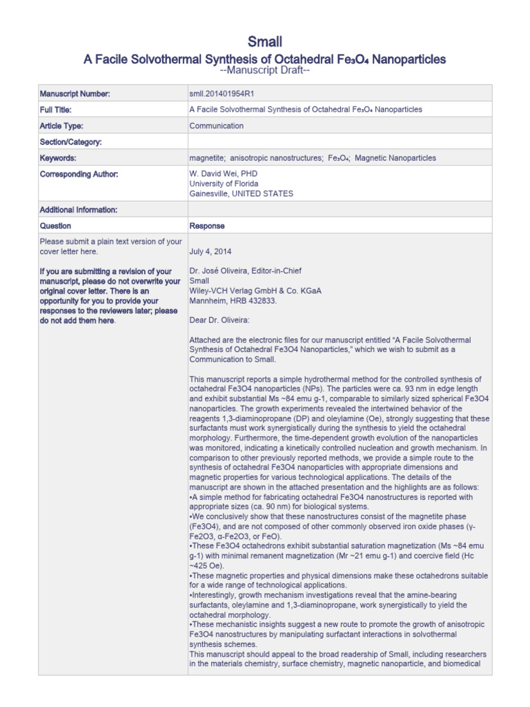 2 A Facile Solvothermal Synthesis of Octahedral Fe3O4 | PDF ...