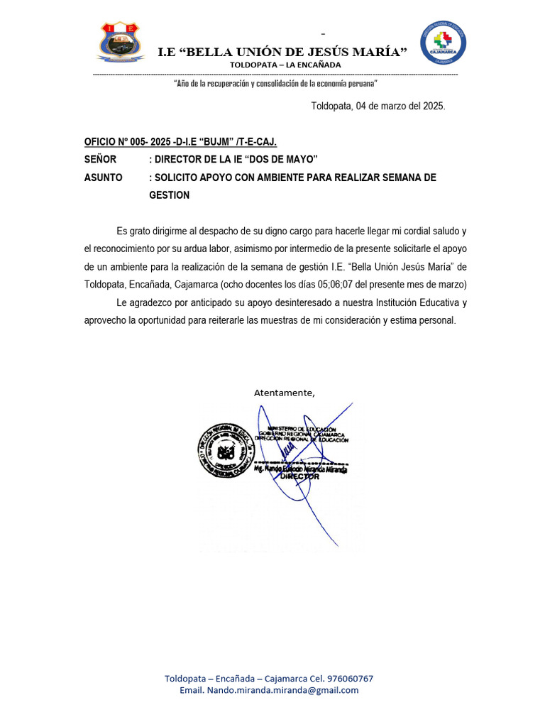 Oficio Apoyo Ie 2m | PDF