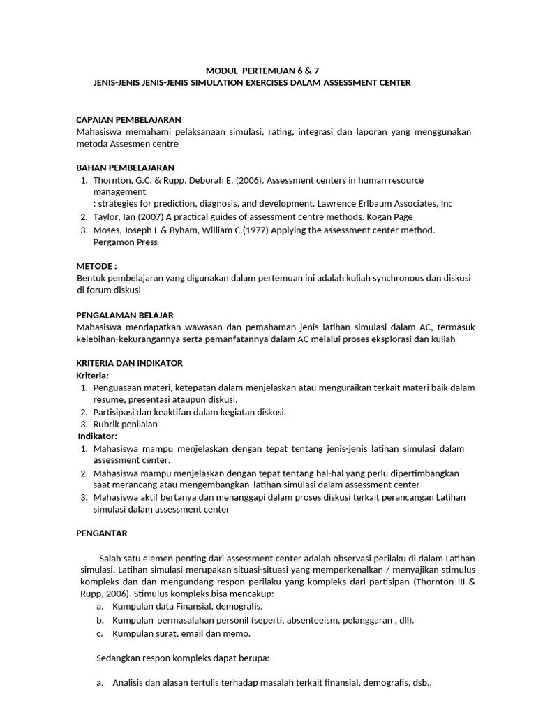 Modul 6 Dan 7 Assessment Center | PDF