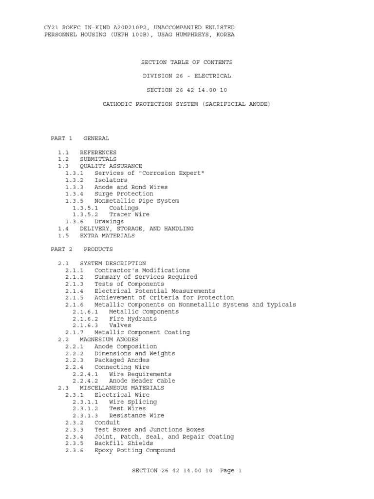 26 42 14.00 10 Cathodic Protection System (Sacrificial Anode) | PDF ...