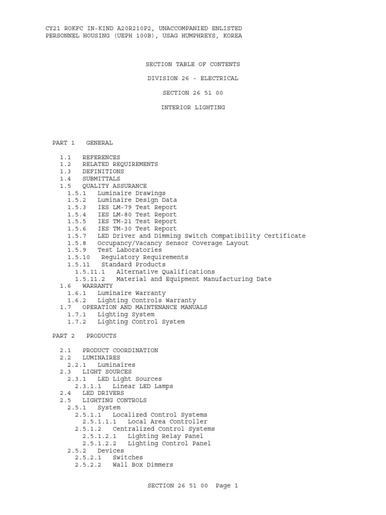 26 51 00 INTERIOR LIGHTING | PDF | Lighting | Relay