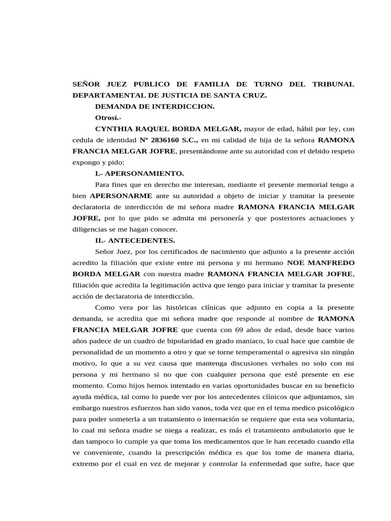 Proceso de Declaratoria de Interdiccion - CYNTHIA RAQUEL BORDA MELGAR ...