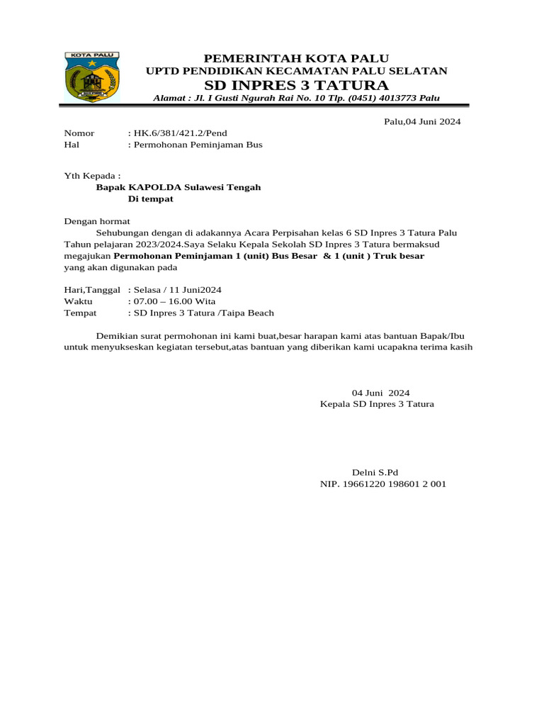 Surat Peminjaman Bus | PDF