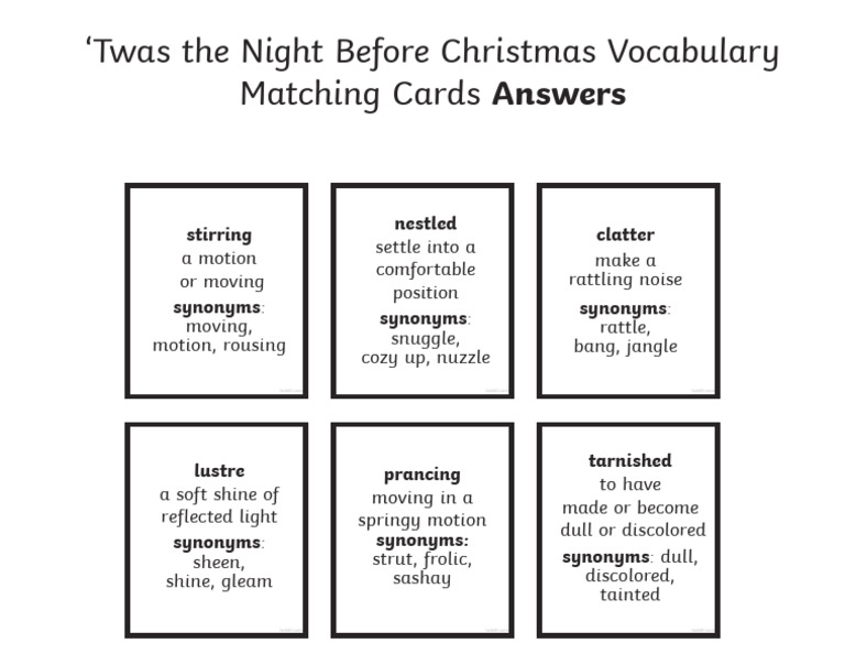 Answers Twas The Night Before Christmas Vocabulary Matching Cards | PDF
