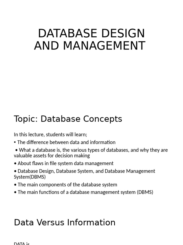 Lecture 1 - Database Concepts | PDF | Databases | Database Design