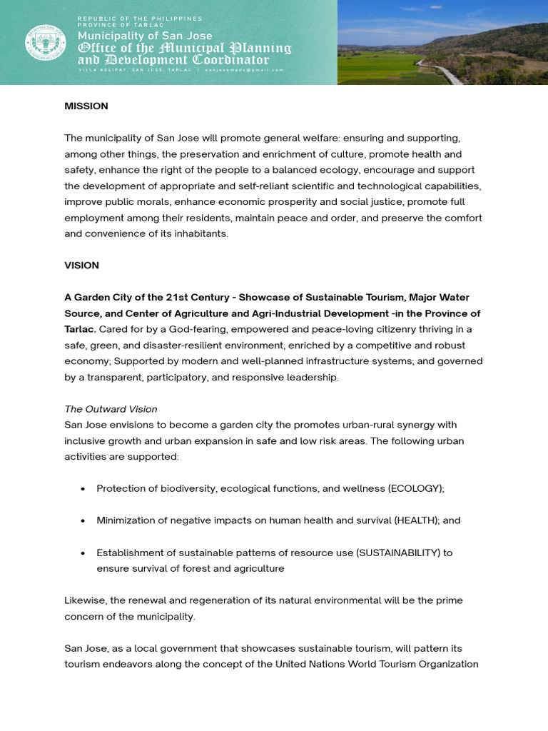 San Jose Tarlac: Vision for Sustainable Growth | PDF | Sustainability ...