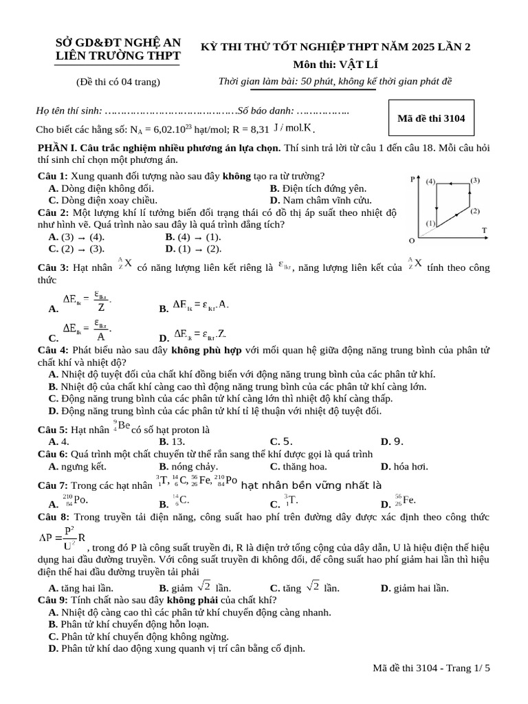 ĐỀ THI THU VAT LI 12 | PDF