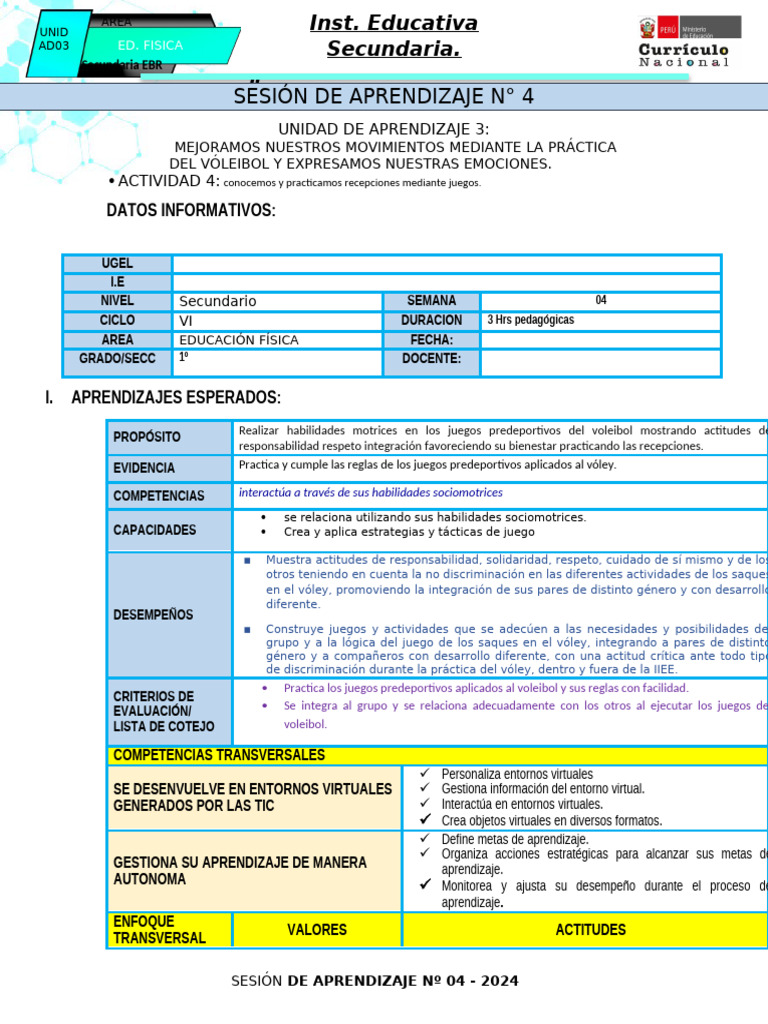 D-1°2º Ses-Act 4-E.f Und 3 | PDF | Aprendizaje | Maestros