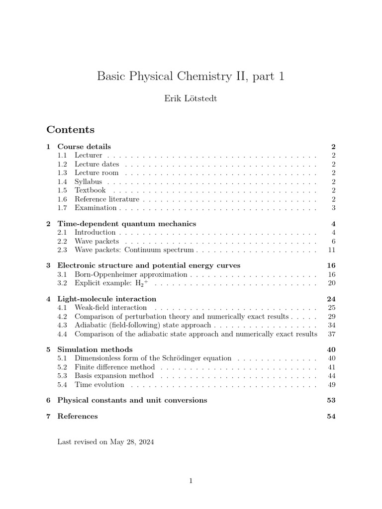BasicPhysicalChemistryII_Lotstedt | PDF | Schrödinger Equation | Hamiltonian (Quantum Mechanics)
