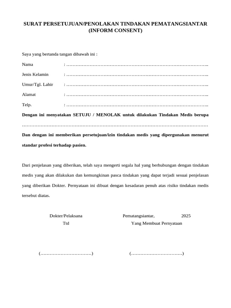 Surat Persetujuan Tindakan Medis | PDF