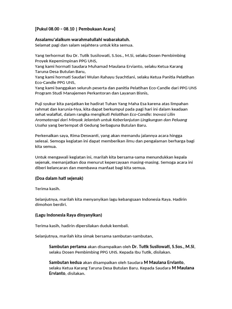 Teks MC Proyek Kepemimpinan FIX | PDF