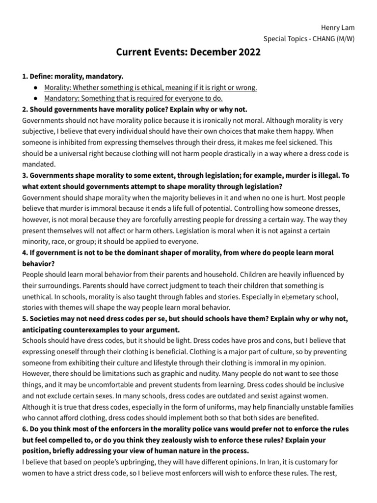 Current Events: December 2022 | PDF | Morality | Social Psychology