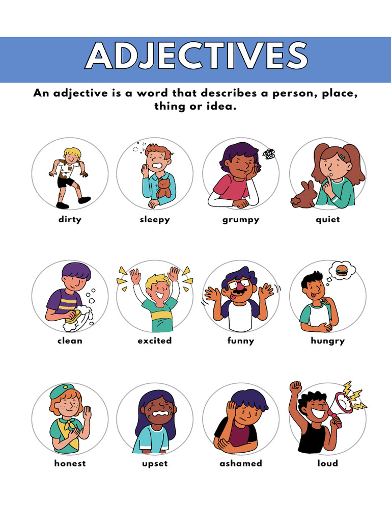 Colorful Illustrated Adjectives Poster For Speech Therapy | PDF