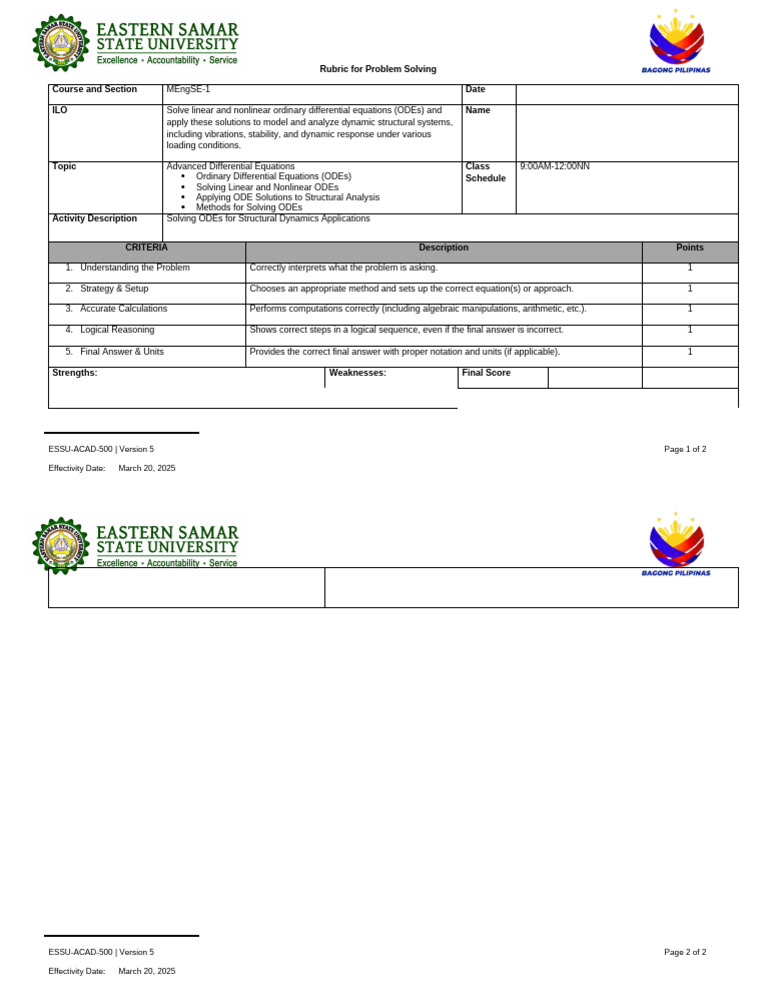 Rubric for Problem Solving | PDF