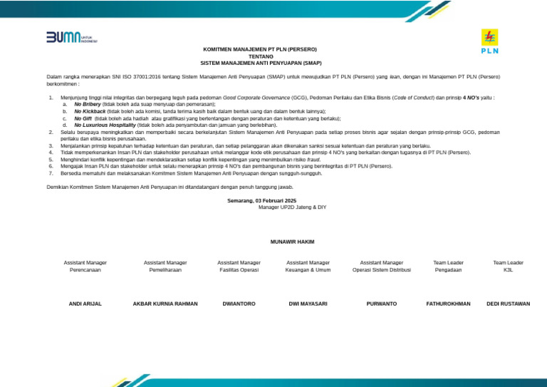 Komitmen Manajemen SMAP PLN 2025 | PDF